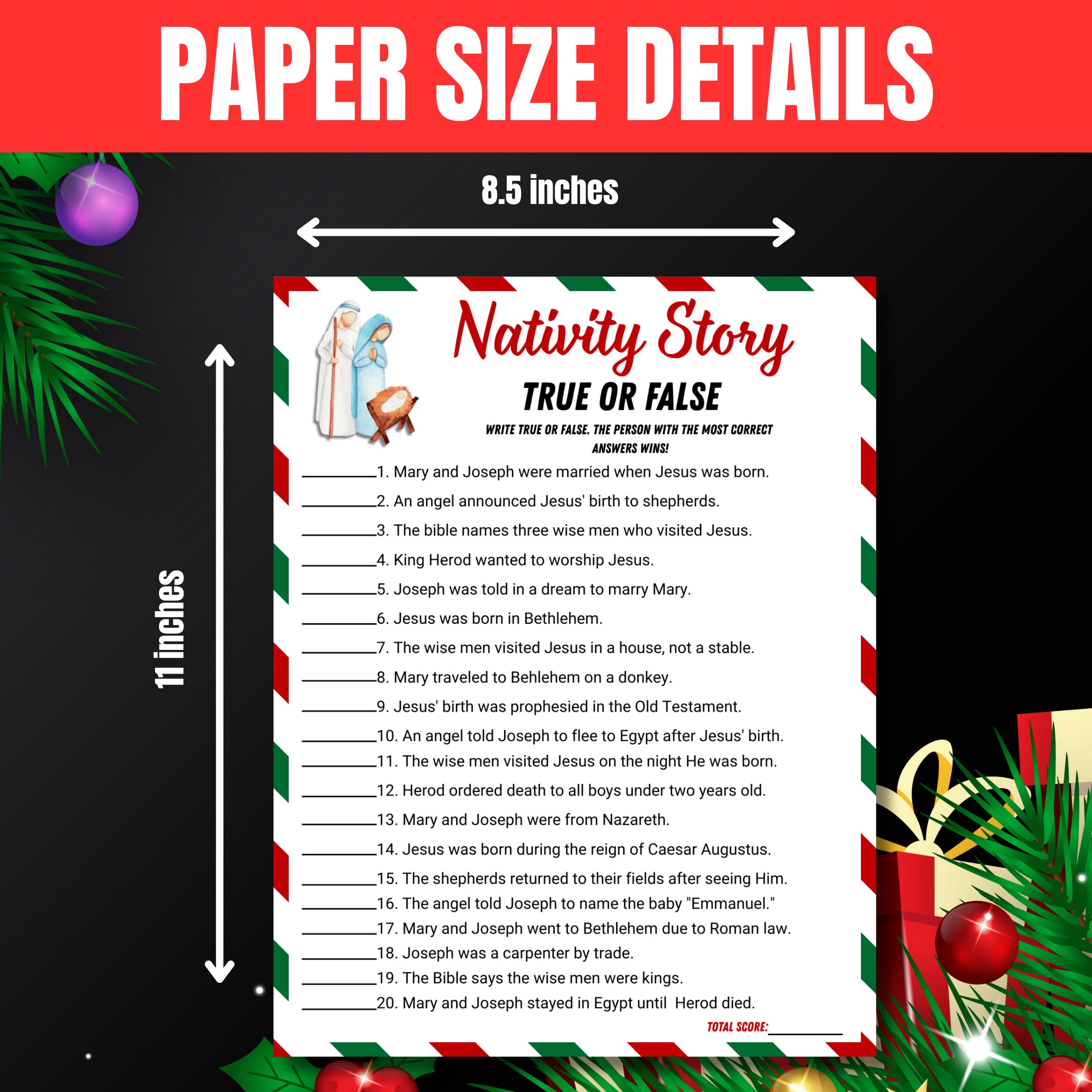 Nativity Story True or False Game | Printable Church Activity (PDF ...