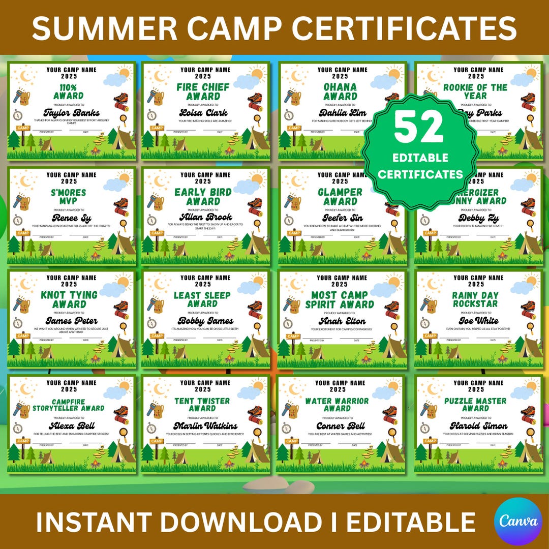 Summer Camp Awards, Summer Camp Certificates, Summer Day Camp Printable ...