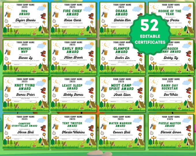 Editable Summer Camp Award Certificates | Camp Awards | Day Camp Awards ...