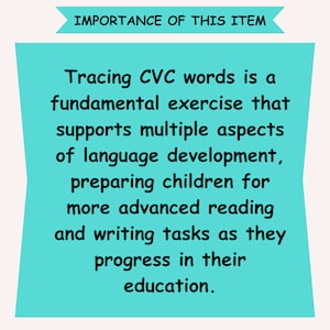 CVC Phonics, Words Tracing Cards, CVC Flashcards for Pre-k, Words ...