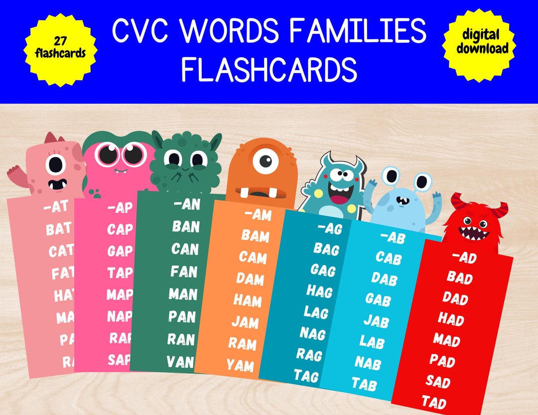 CVC Word Families Flashcards, Pre-k Reading (digital Download) - Etsy