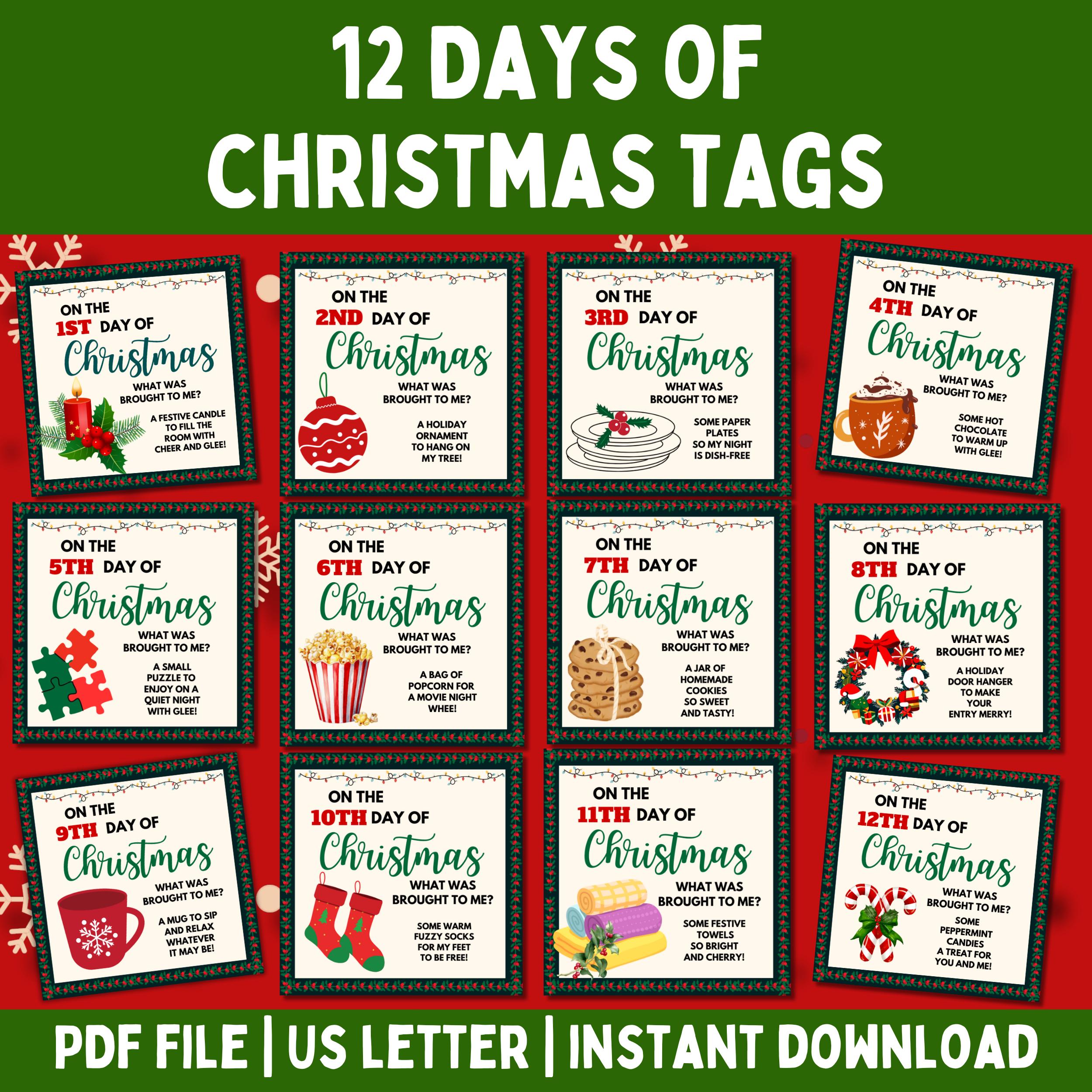 12 Days of Christmas Gift Tags | Printable Holiday Favor (2.5x2.5 ...