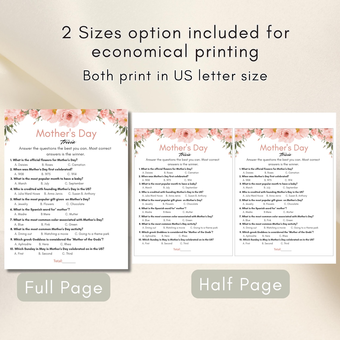 Mothers Day Trivia Game, Printable Mothers Day Quiz, Mothers Day Party ...
