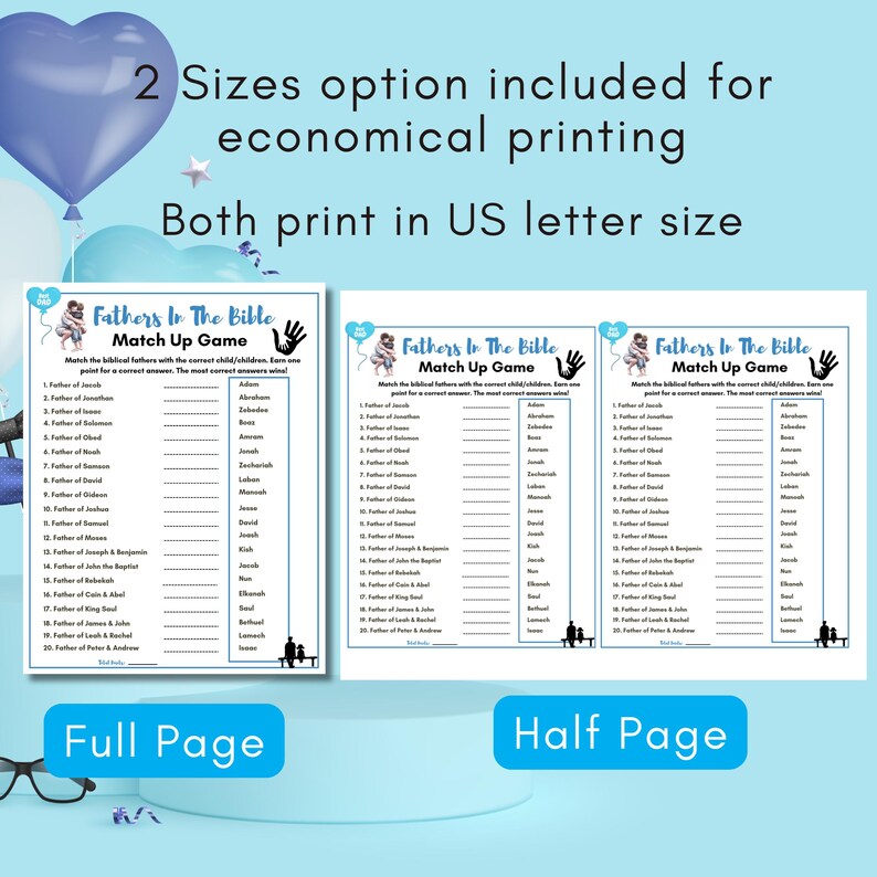 Fathers in the Bible Father's Day Match up Game, Printable Father's Day ...