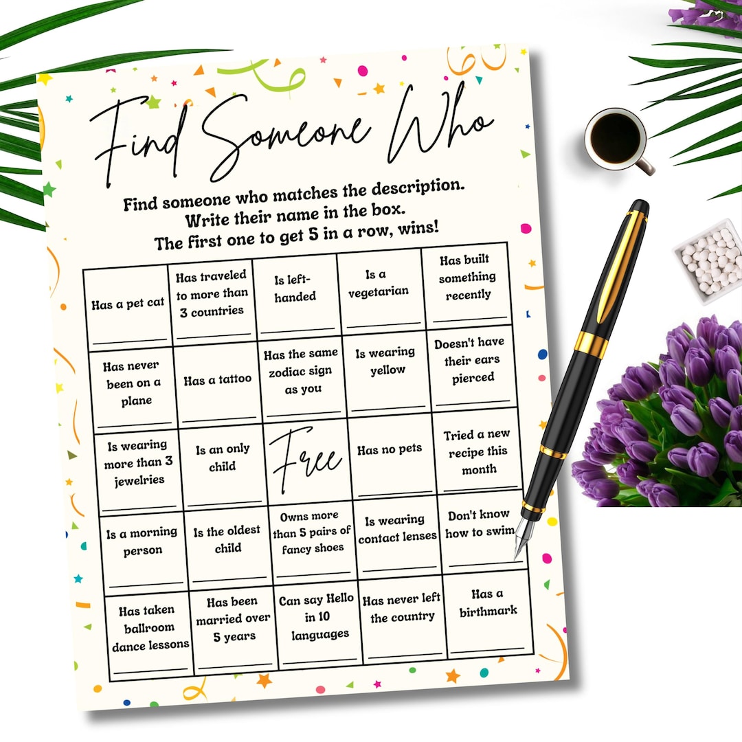 Find Someone Who Bingo Icebreaker | Icebreaker Printable Games ...