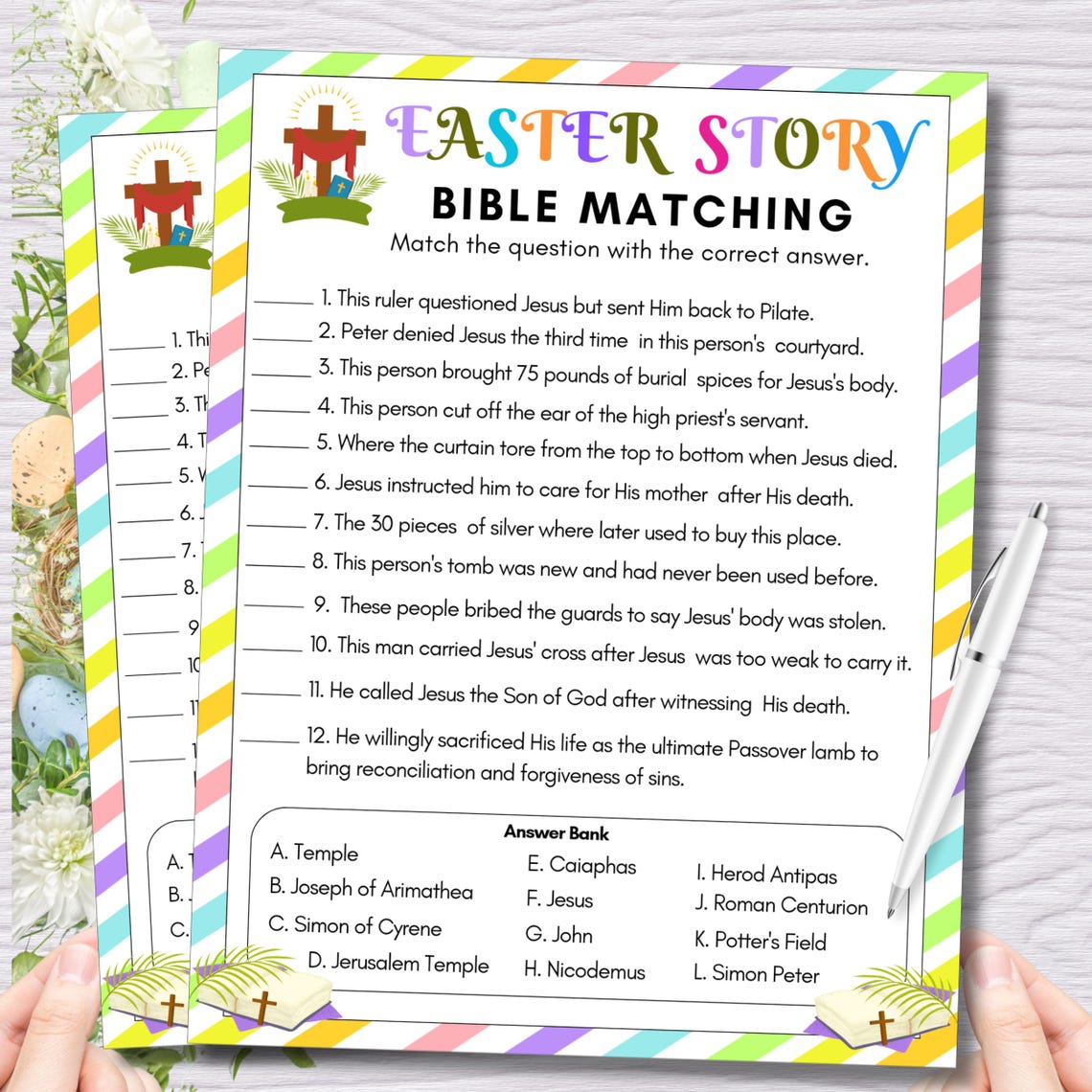 Easter Story Bible Matching Game, Holy Week Easter Bible Game Church ...