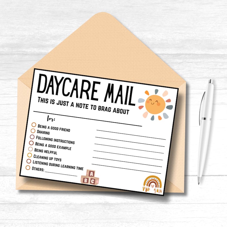 Daycare Mail - Daycare Notes, Note From Daycare Teacher, Homeschool ...