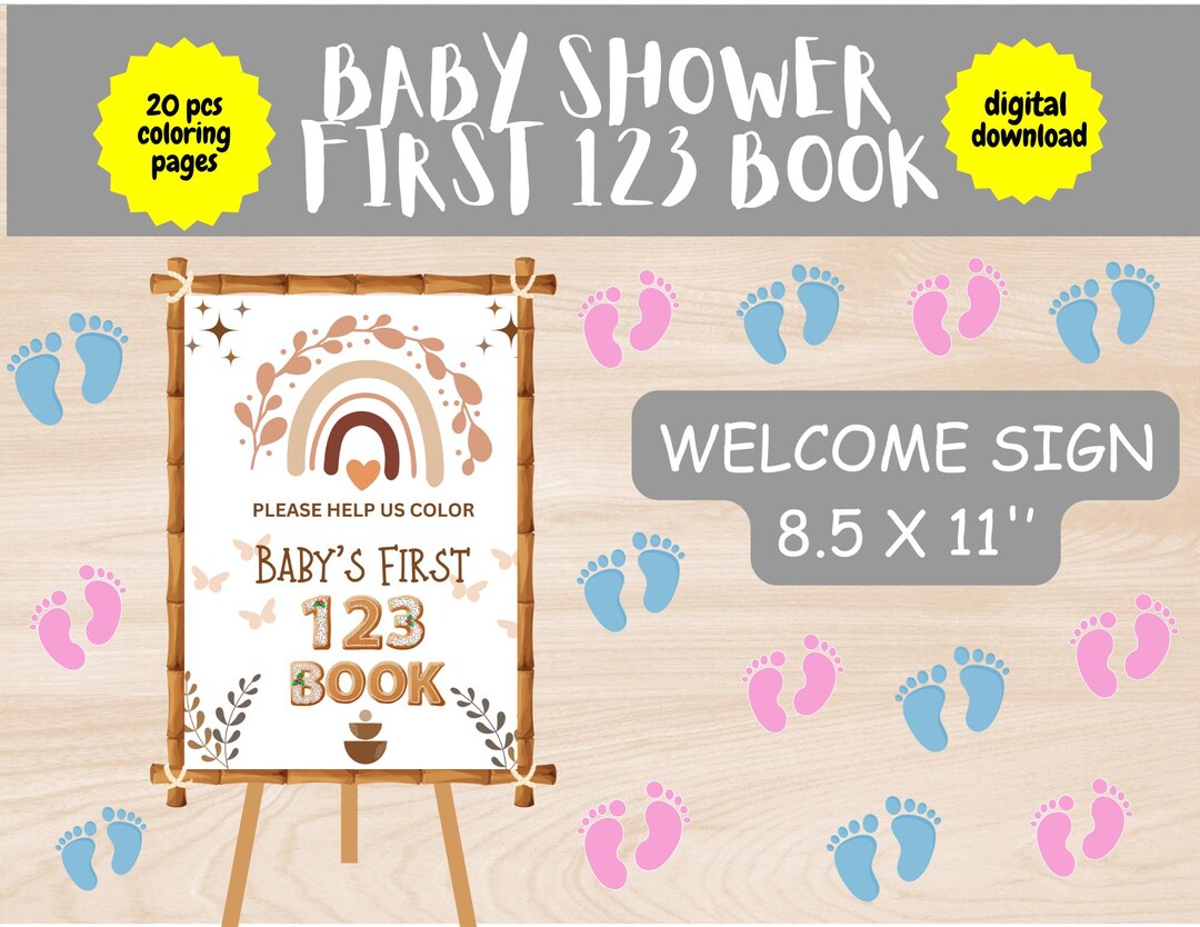123 Baby Shower Coloring Book, Baby's First 123 Book, Boho Theme ...