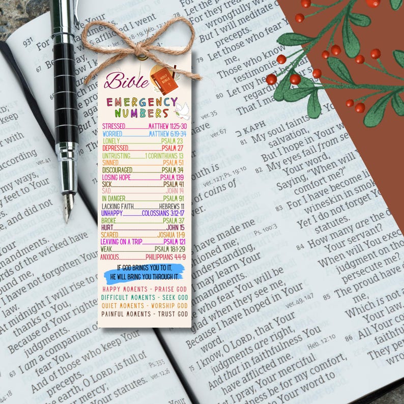 Bible Emergency Numbers Bookmark Printable, Emergency Bible Verse ...