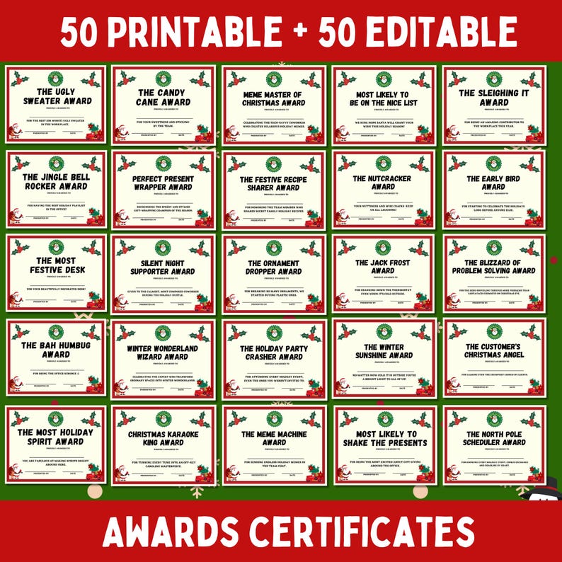 Christmas Office Awards, Holiday Employee Awards, Christmas ...