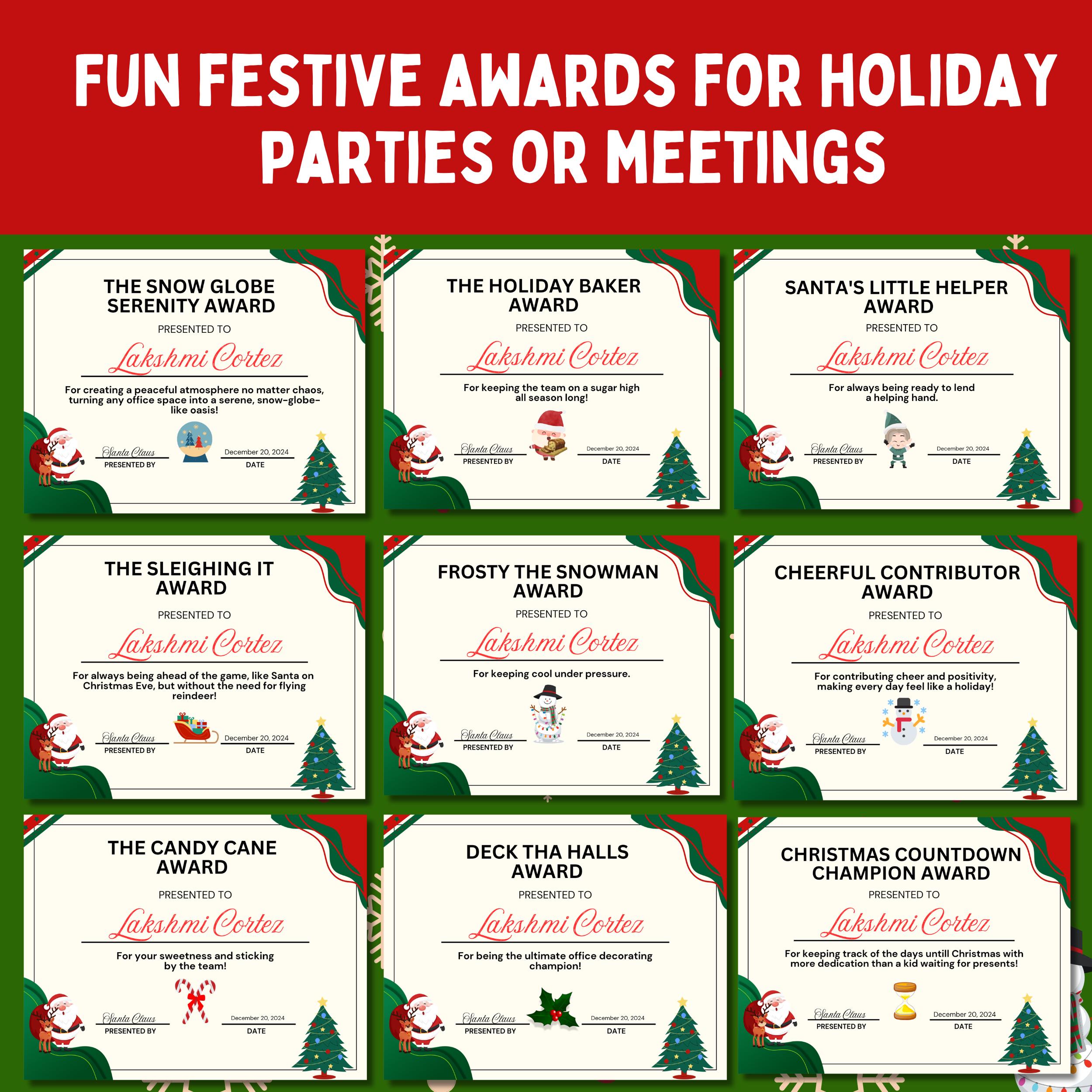 Funny Holiday Employee Award Certificates, Christmas Party, Staff ...