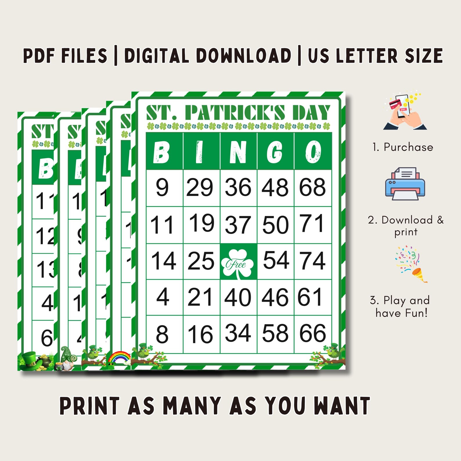 100 St. Patrick's Day Bingo Cards, St Patrick's Day Party Game, St ...