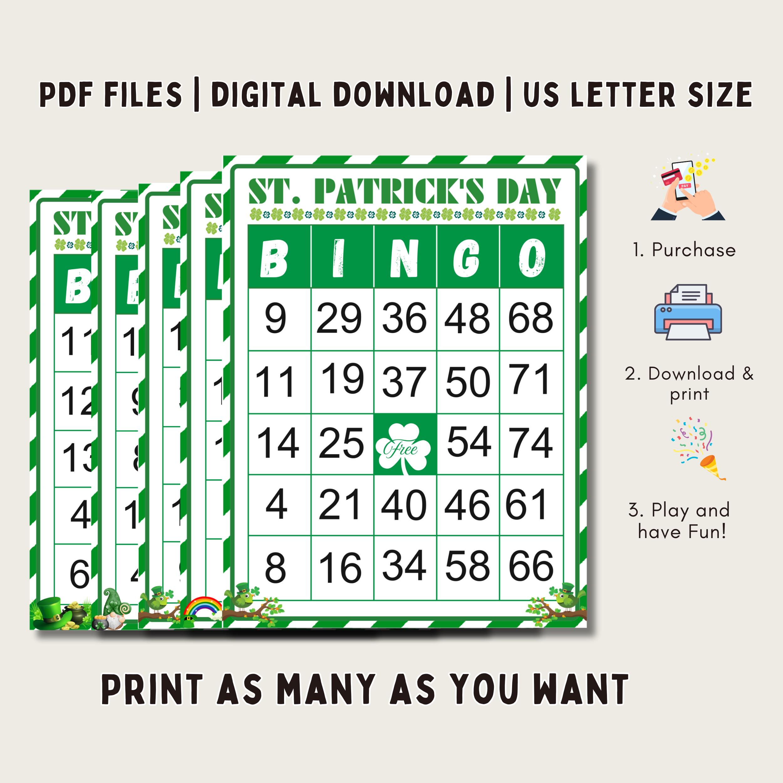 100 St. Patrick's Day Bingo Cards, St Patrick's Day Party Game, St ...