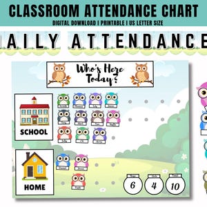 Owl Attendance Chart | Printable Classroom Bulletin Board (digital ...
