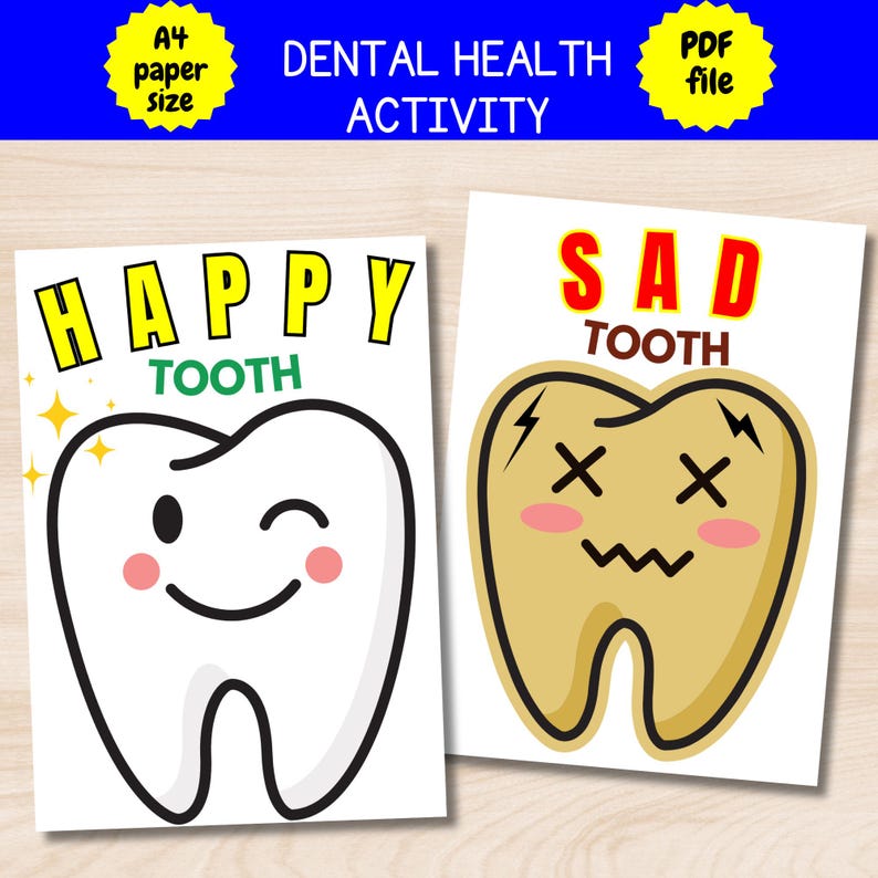 Sad and Happy Tooth, Dental Health Printable Worksheet for Toddlers ...