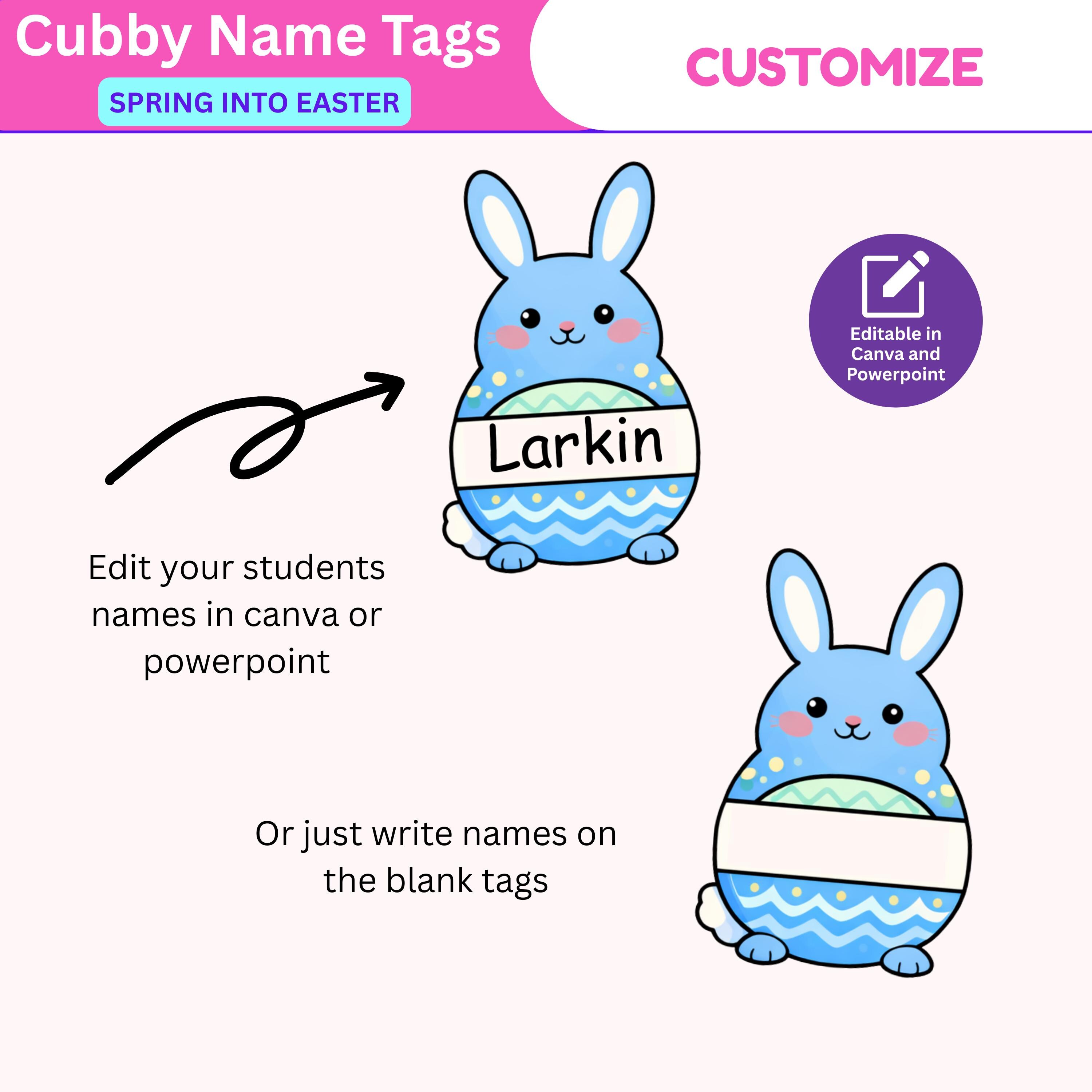 Editable Bunny Cubby Name Tags: Spring Easter Classroom Labels (digital ...