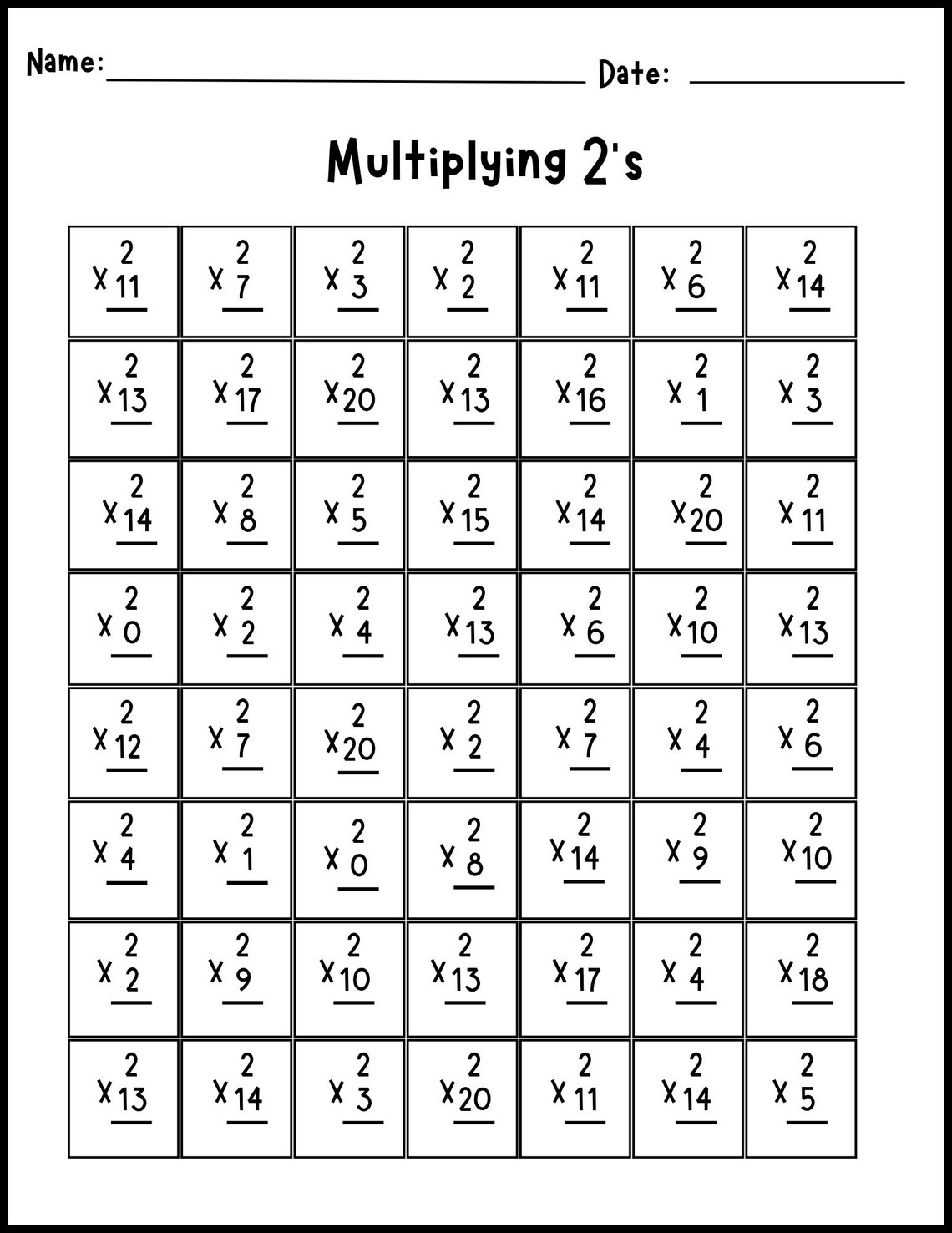 Printable Multiplication Worksheets, Numbers 1-12 (PDF Files) - Etsy