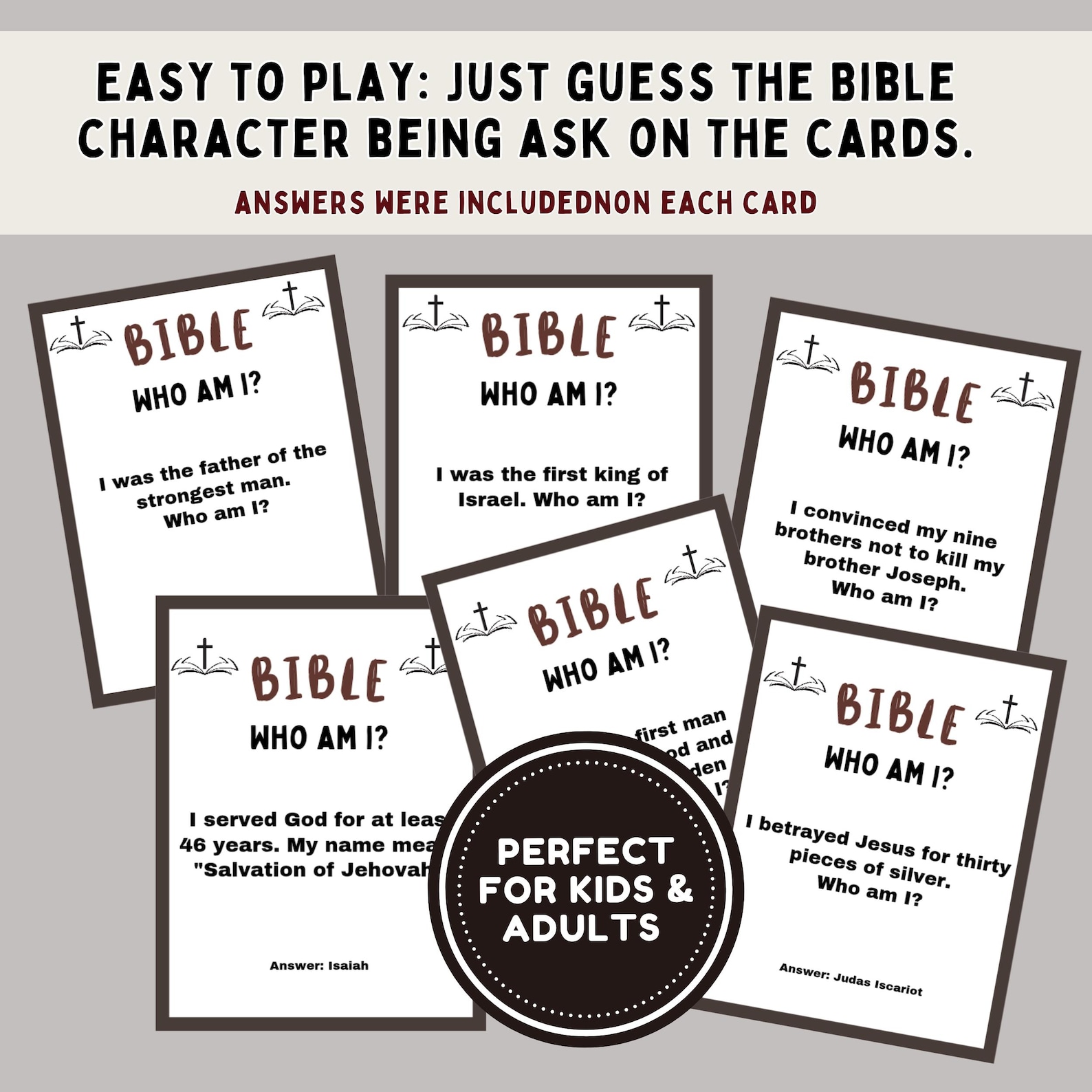Bible Trivia Cards, Who Am I Game, Church Activity (PDF) - Etsy