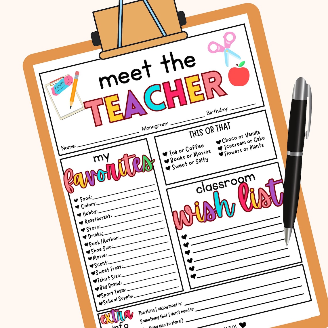 Teacher Favorite Things Questionnaire | Back to School Teacher Survey ...