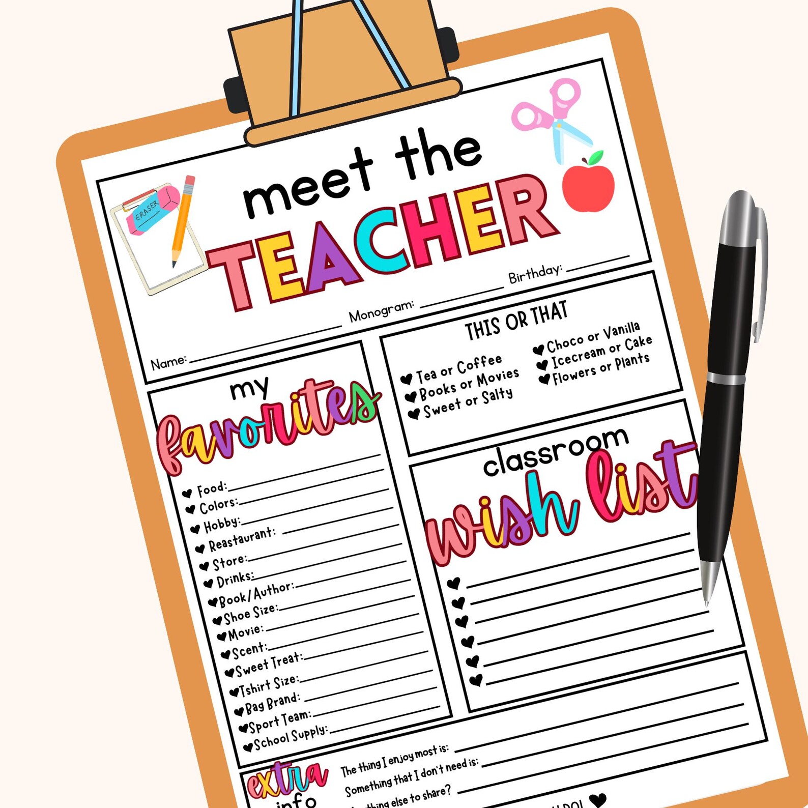 Teacher Favorite Things Questionnaire | Back to School Teacher Survey ...