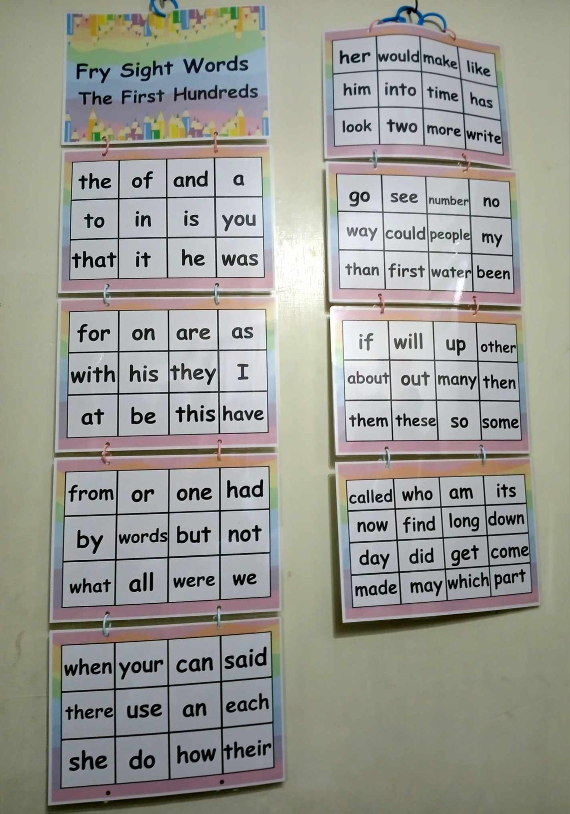 100 Printable Let's Learn Fry 1st Hundred Sight Words Hanging Charts ...