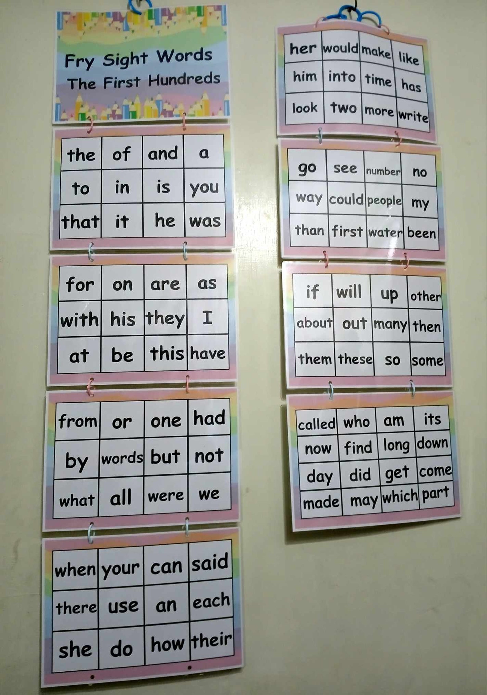 100 Printable Let's Learn Fry 1st Hundred Sight Words Hanging Charts ...