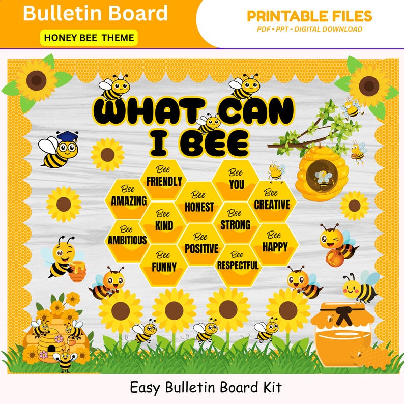 Honey Bee Bulletin Board Kit: What Can I Bee? Positive Classroom Decor ...