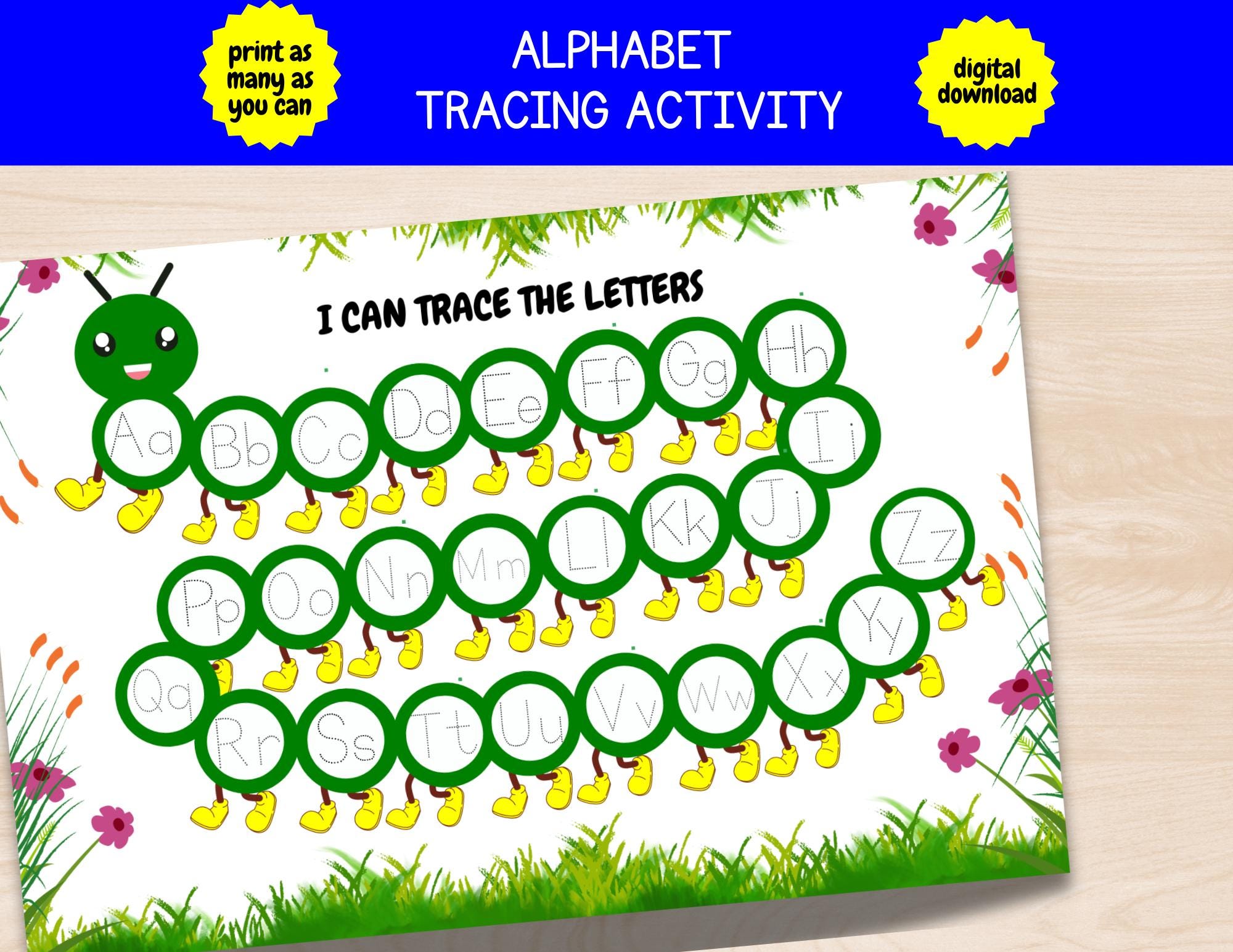 Caterpillar Alphabet Tracing Printable, Busy Book, Learn Alphabet ...