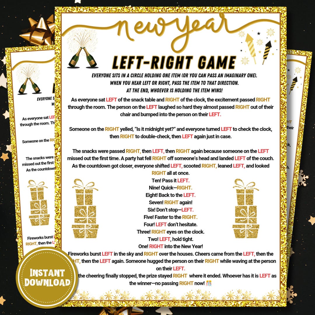New Years Left Right Game 2026, New Years Pass the Prize Game, New Year ...
