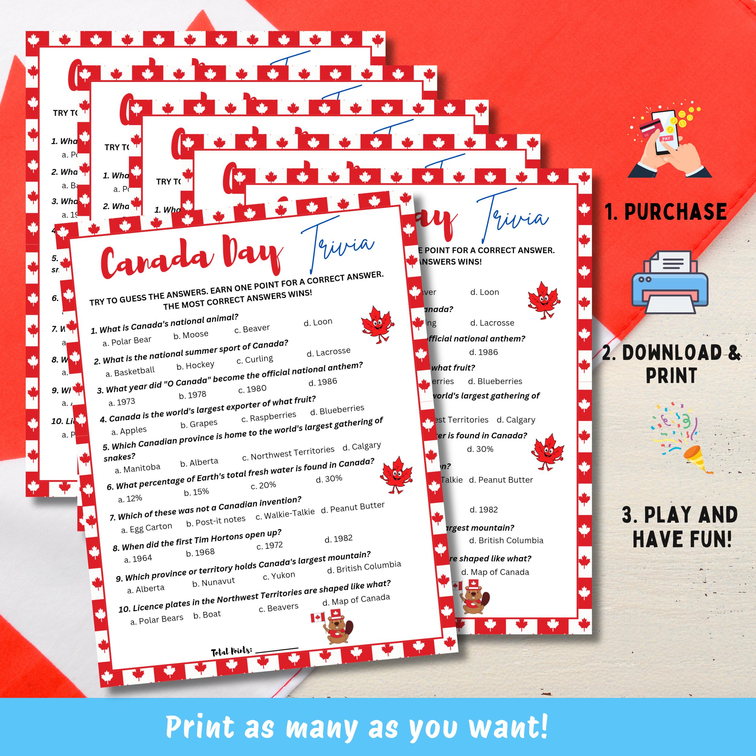 Canada Day Trivia Game | Printable Family Activity (digital Download ...