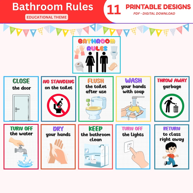 Pre-k Bathroom Rules Posters | Visual Hygiene Chart (PDF Download) - Etsy