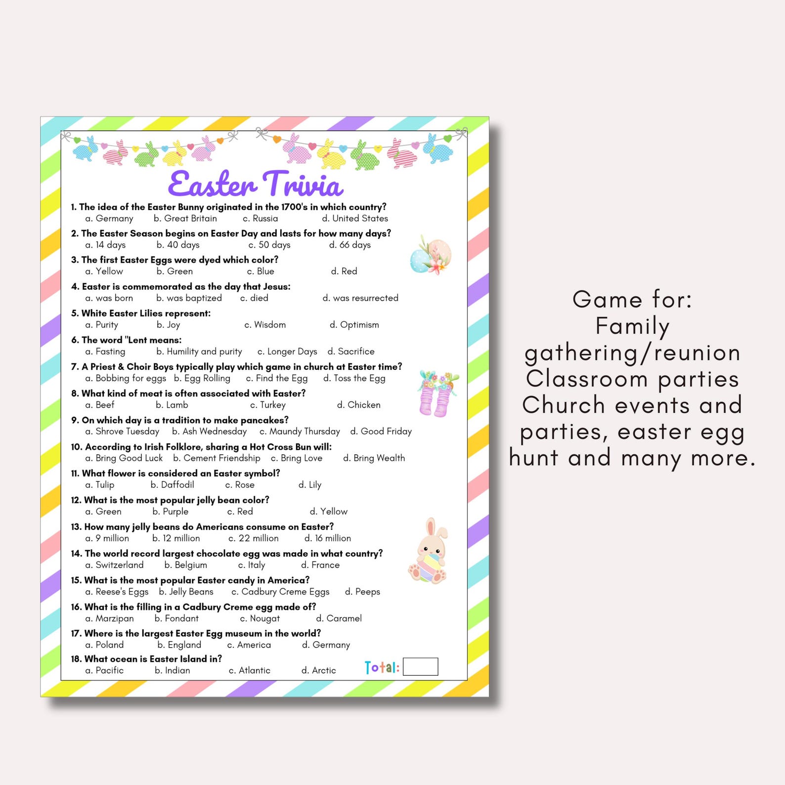 Printable Easter Trivia Game, Family Party (instant Download) - Etsy