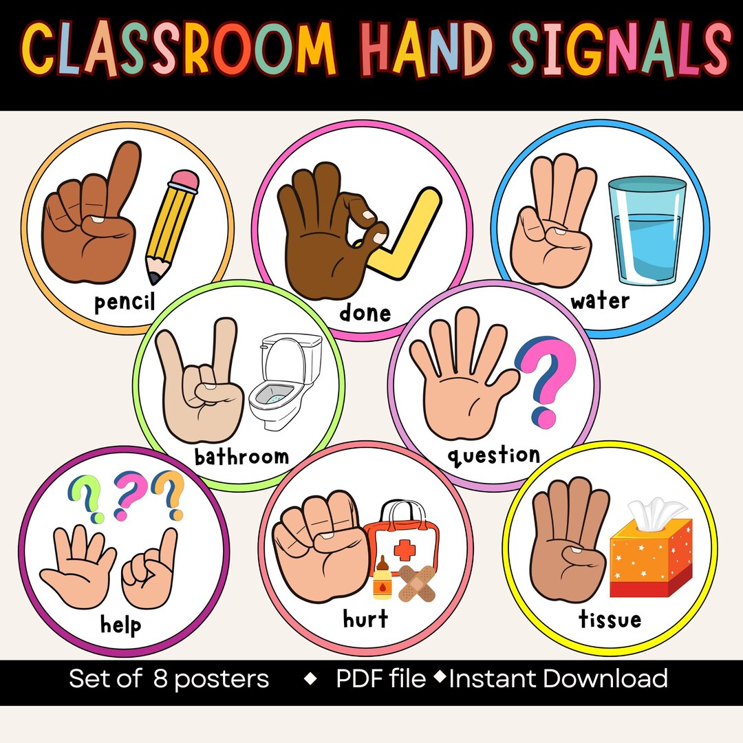 Hand Signals for Classroom Management, Classroom Rules, - Etsy
