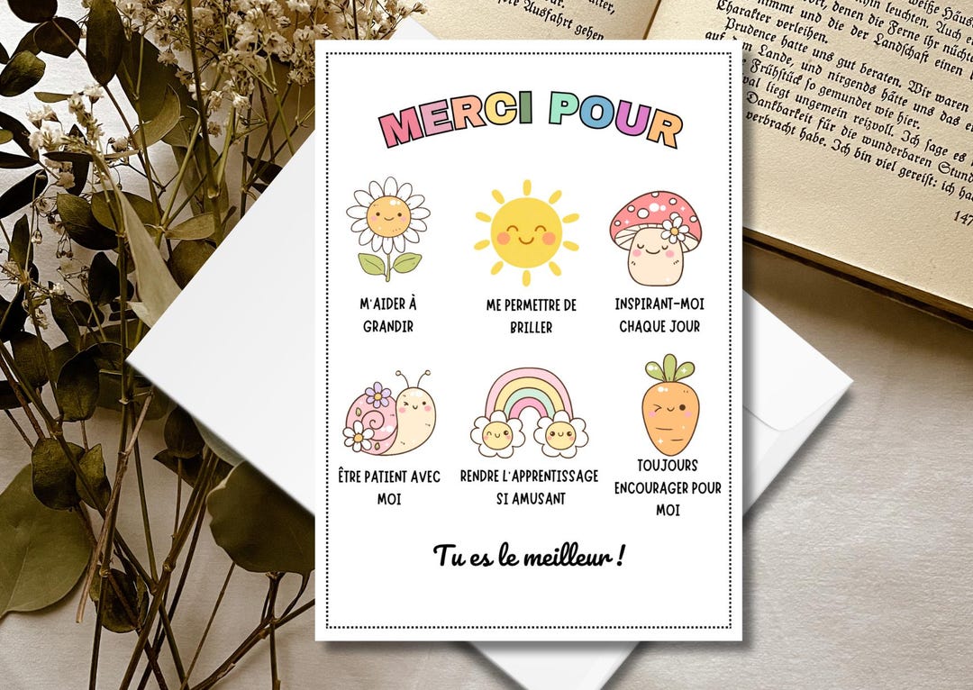 Thank You Card for Teacher in French Printable | French Nursery ...
