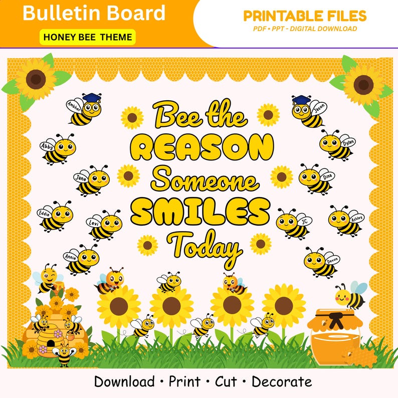 Honey Bee Bulletin Board Kit: Bee the Reason Someone Smiles Today ...