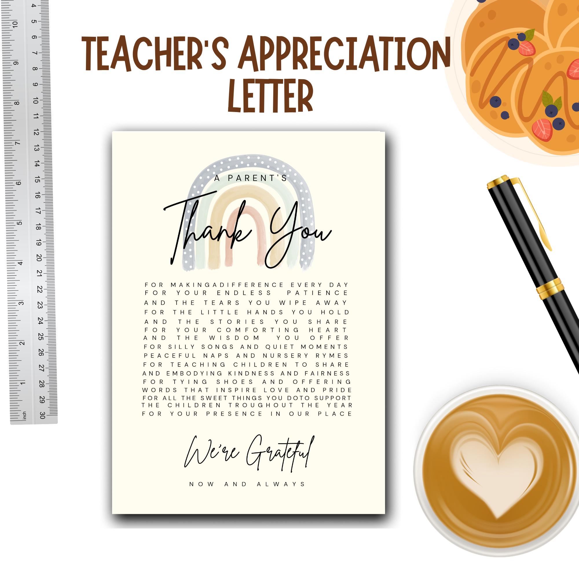 Teacher Thank You Printable | Parent Gift, Nursery Decor (digital ...