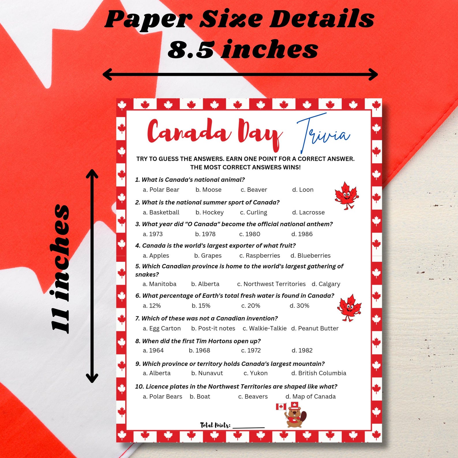 Canada Day Trivia Game | Printable Family Activity (digital Download ...