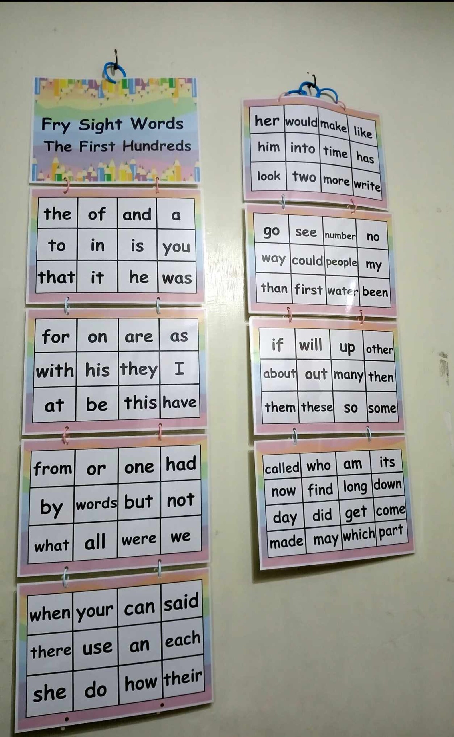 100 Printable Let's Learn Fry 1st Hundred Sight Words Hanging Charts ...