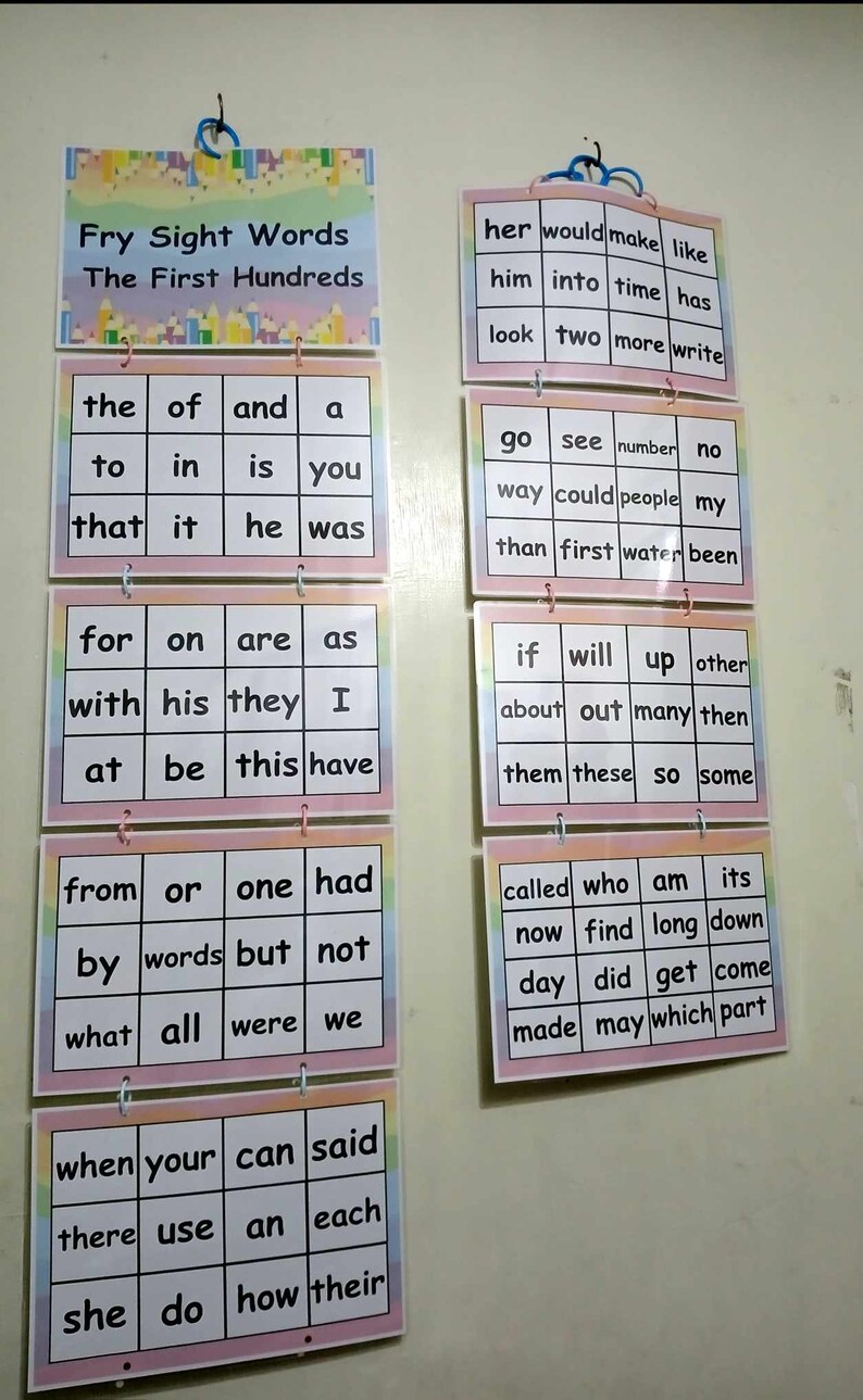 100 Printable Let's Learn Fry 1st Hundred Sight Words Hanging Charts ...