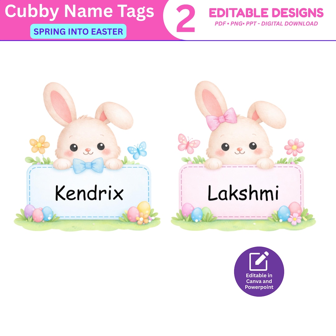 Kawaii Bunny Cubby Name Tags: Spring Easter Classroom Labels (digital ...
