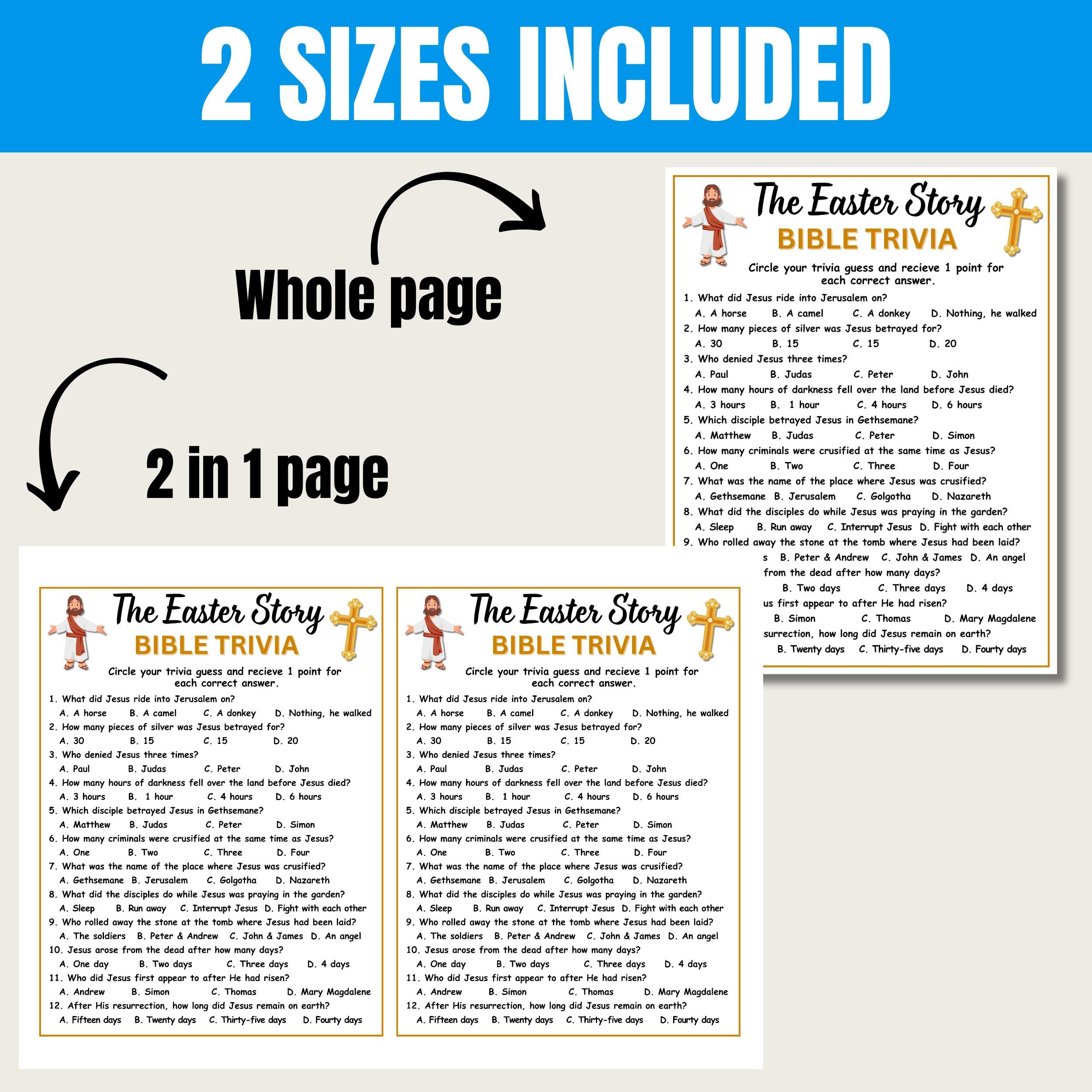 Printable Easter Bible Trivia Game, Church Activity (digital Download ...