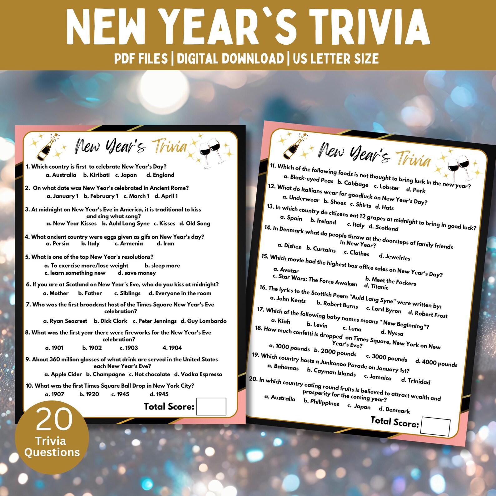 New Year Game Trivia, New Year's Eve Trivia Game New Year Party Games ...