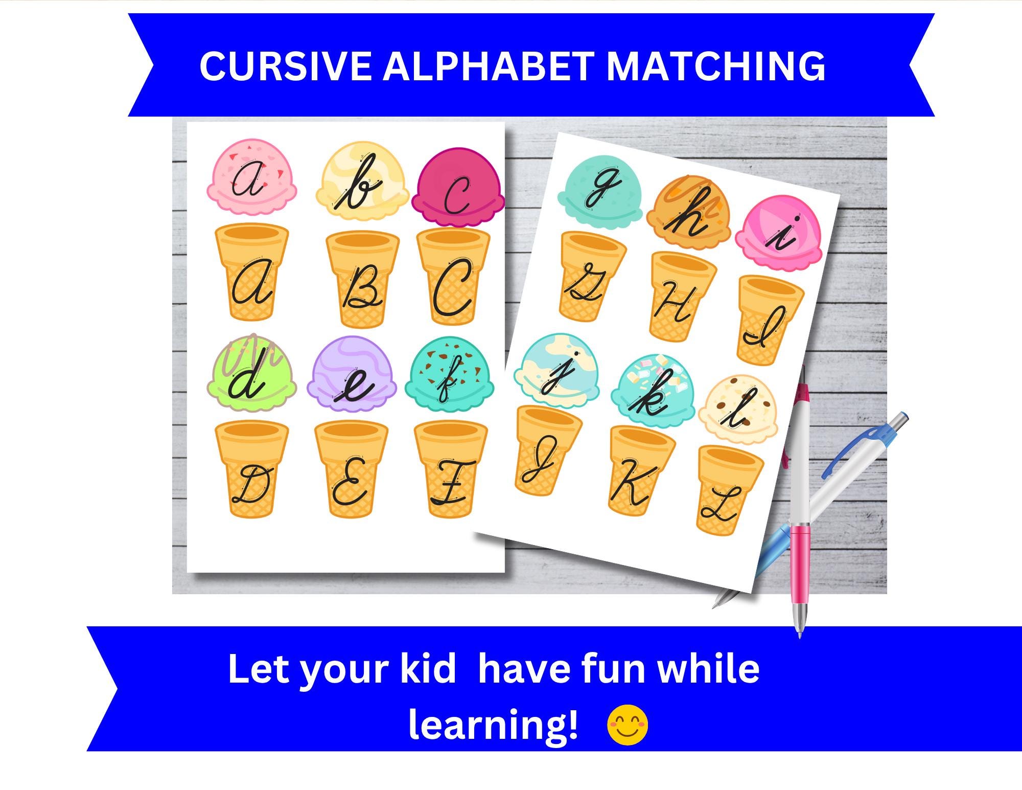 Cursive Alphabet Matching Game, Upper and Lowercase Letters (digital ...