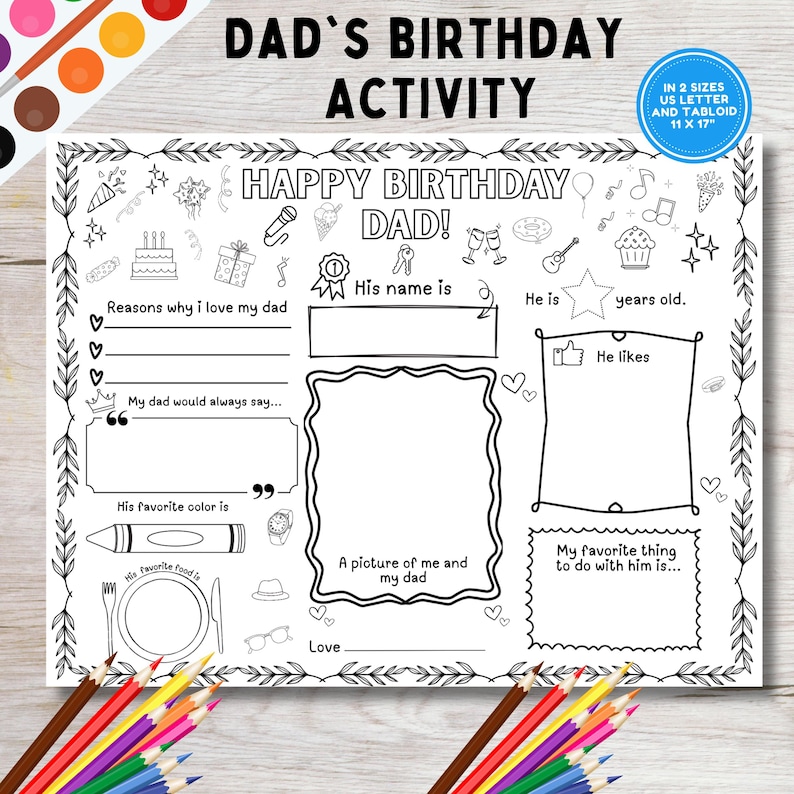 Happy Birthday Dad Coloring Page | Happy Birthday Dad Placemat Activity ...