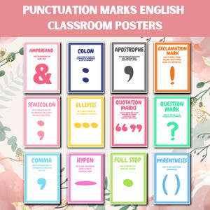 Punctuation Marks Posters, English Classroom Posters, Set of 12 Posters ...