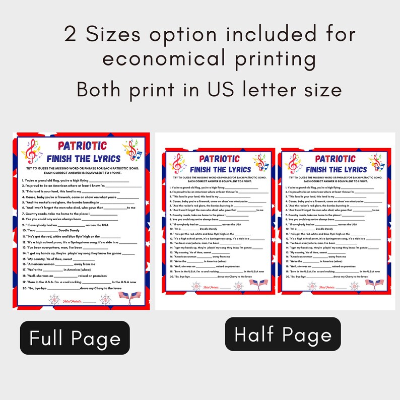4th of July, Patriotic Finish the Lyrics Game, Patriotic Trivia ...