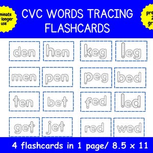 CVC Words Tracing Flashcards, Phonics Activity (PDF & PNG) - Etsy