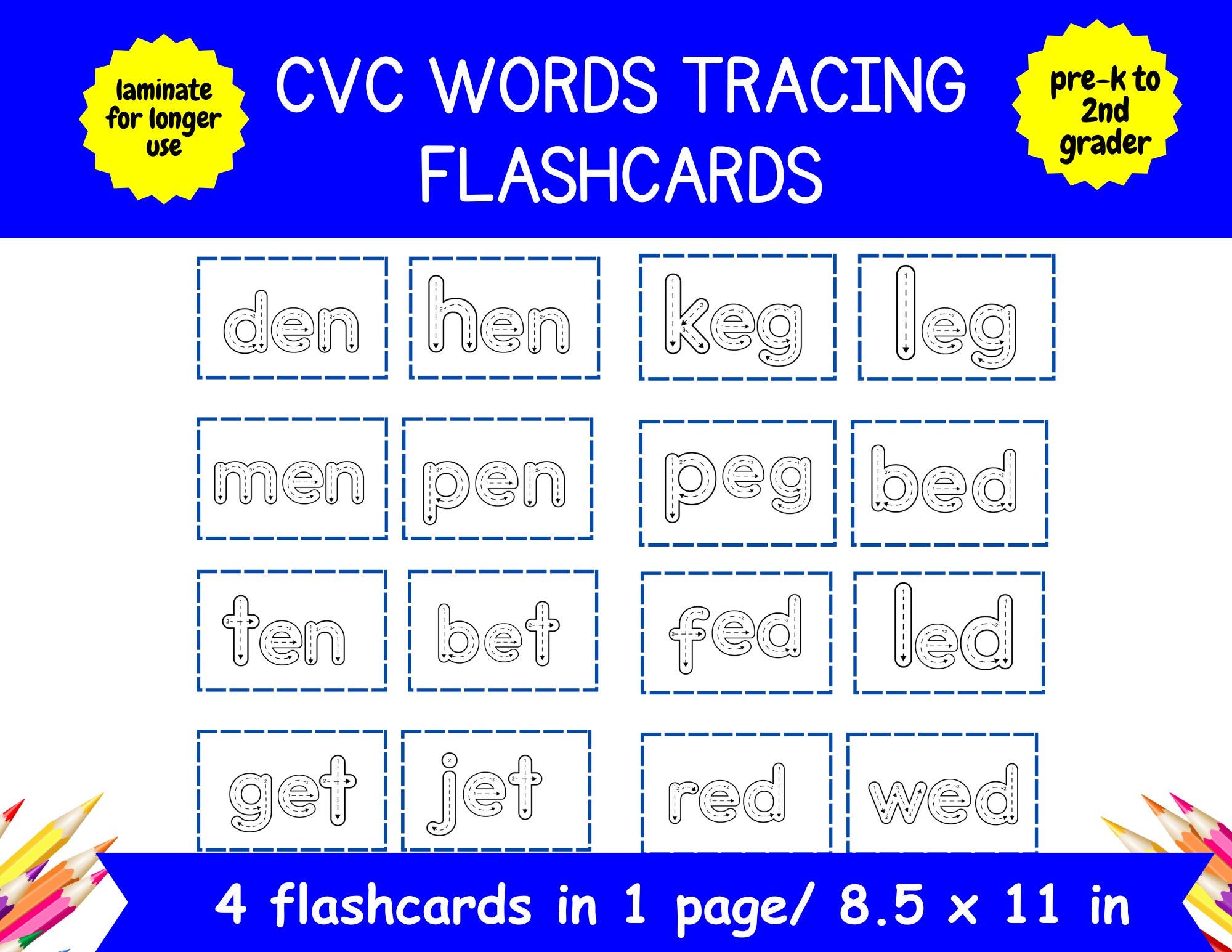 CVC Phonics, Words Tracing Cards, CVC Flashcards for Pre-k, Words ...