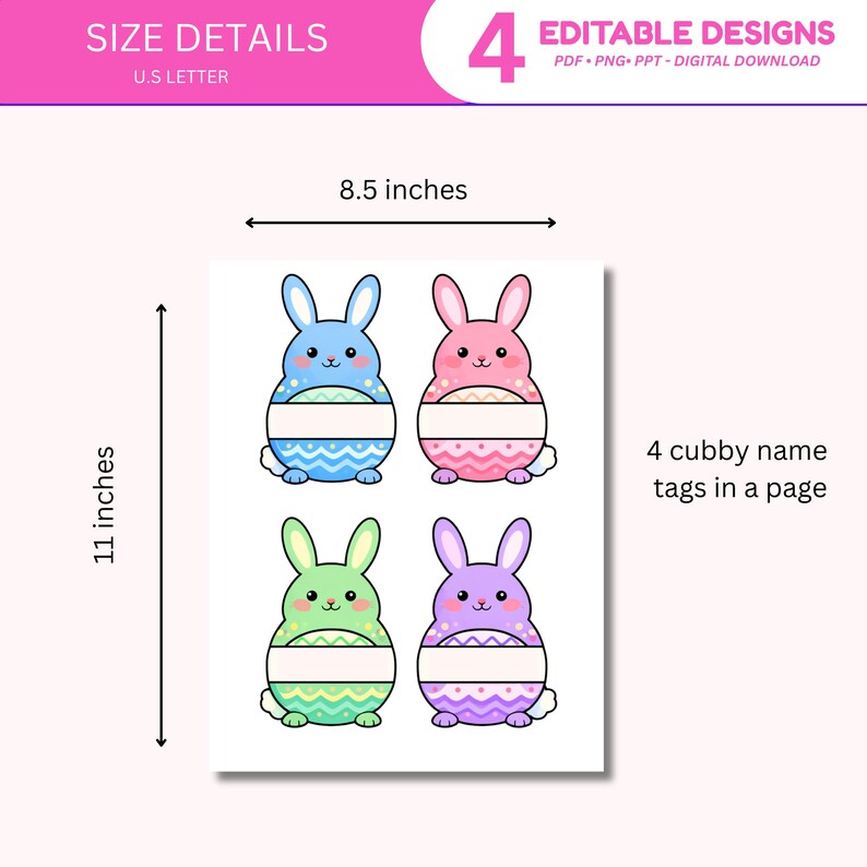 Editable Bunny Cubby Name Tags: Spring Easter Classroom Labels (digital ...