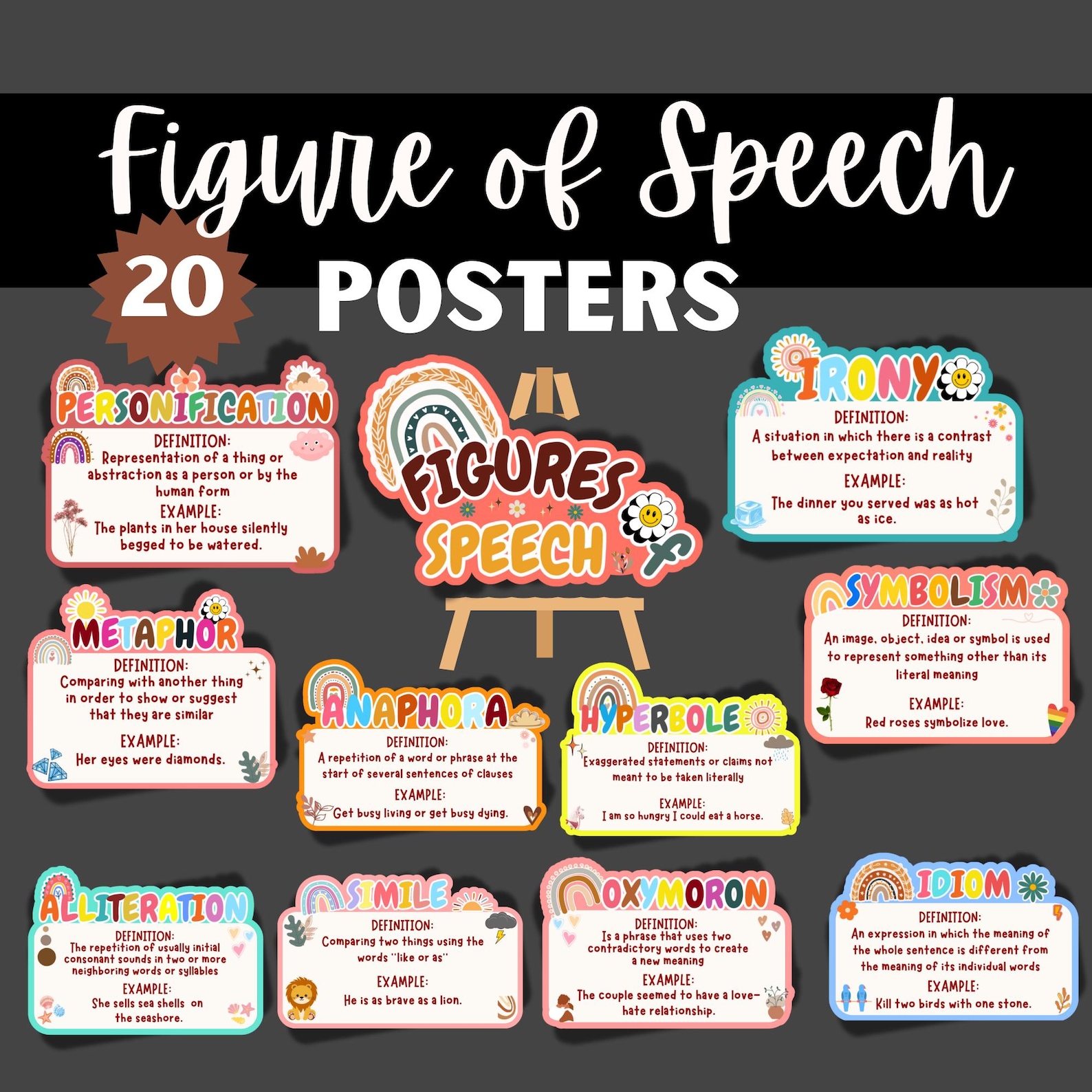 Figure of Speech I Literary Devices Posters | Figurative Language Set ...